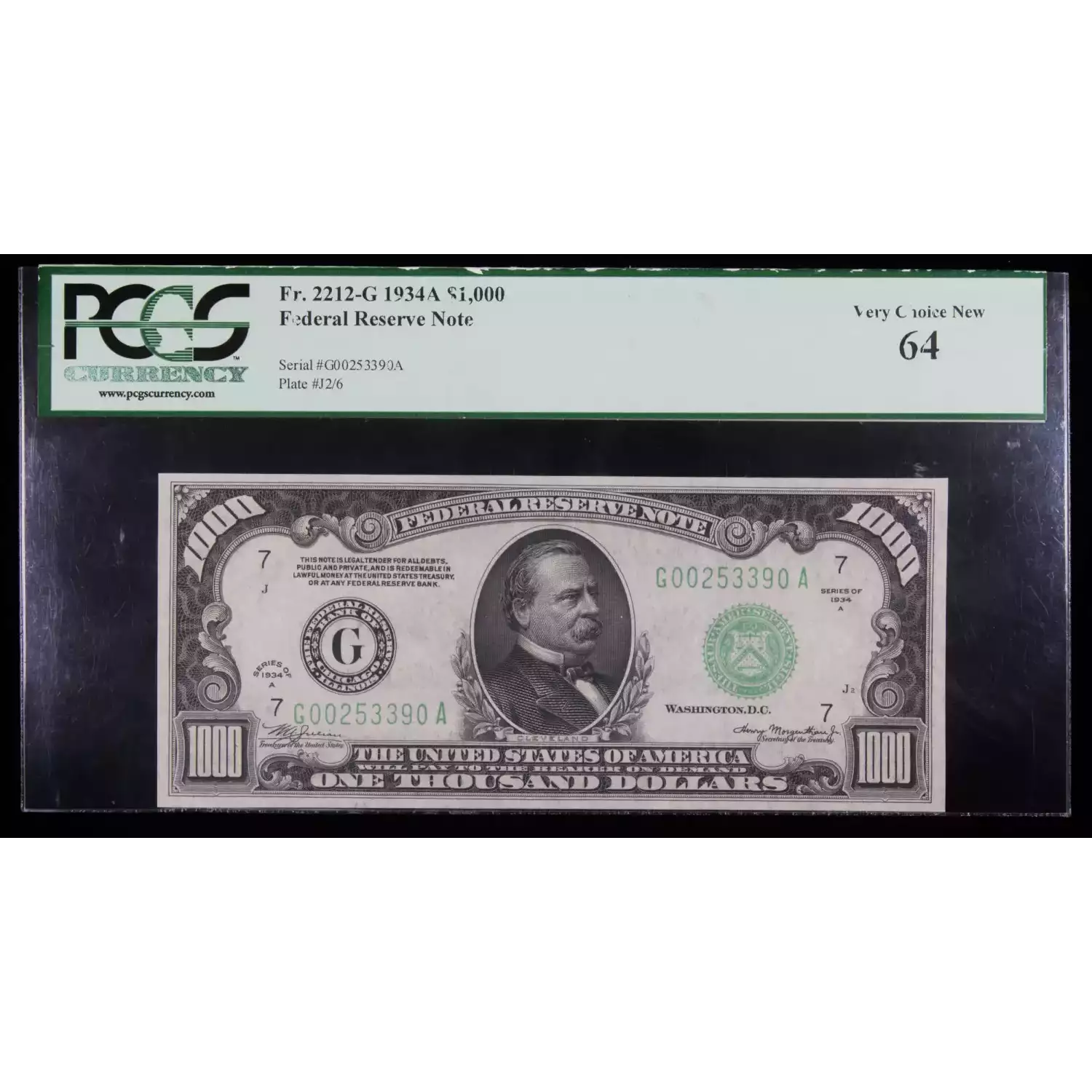 $1,000 1934-A. High Denomination Notes 2212-G - Hertel's Coins Inc.