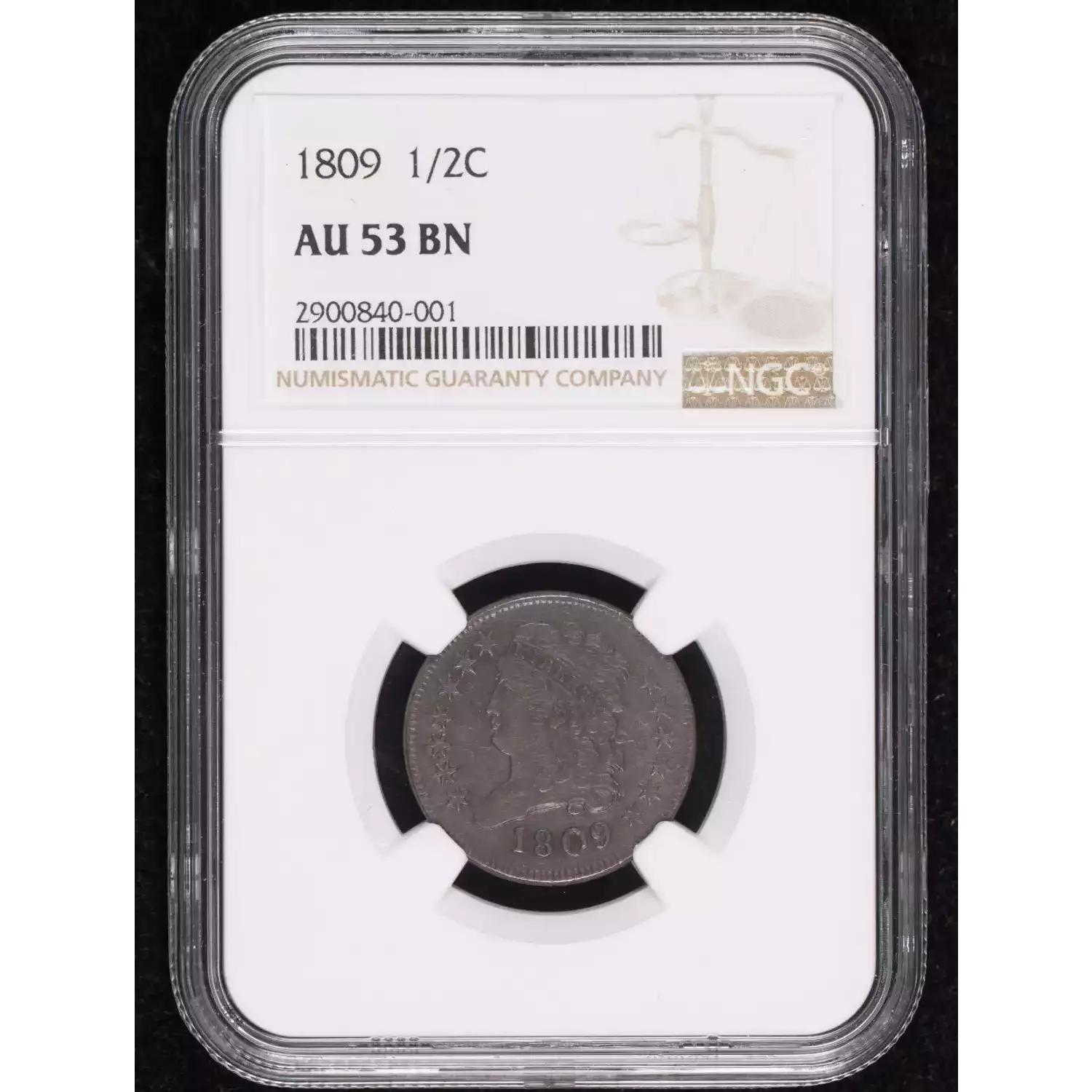 1809 Half Cents Classic Head 1809 - 36 NGC AU-53 BN - Hertel's Coins Inc.
