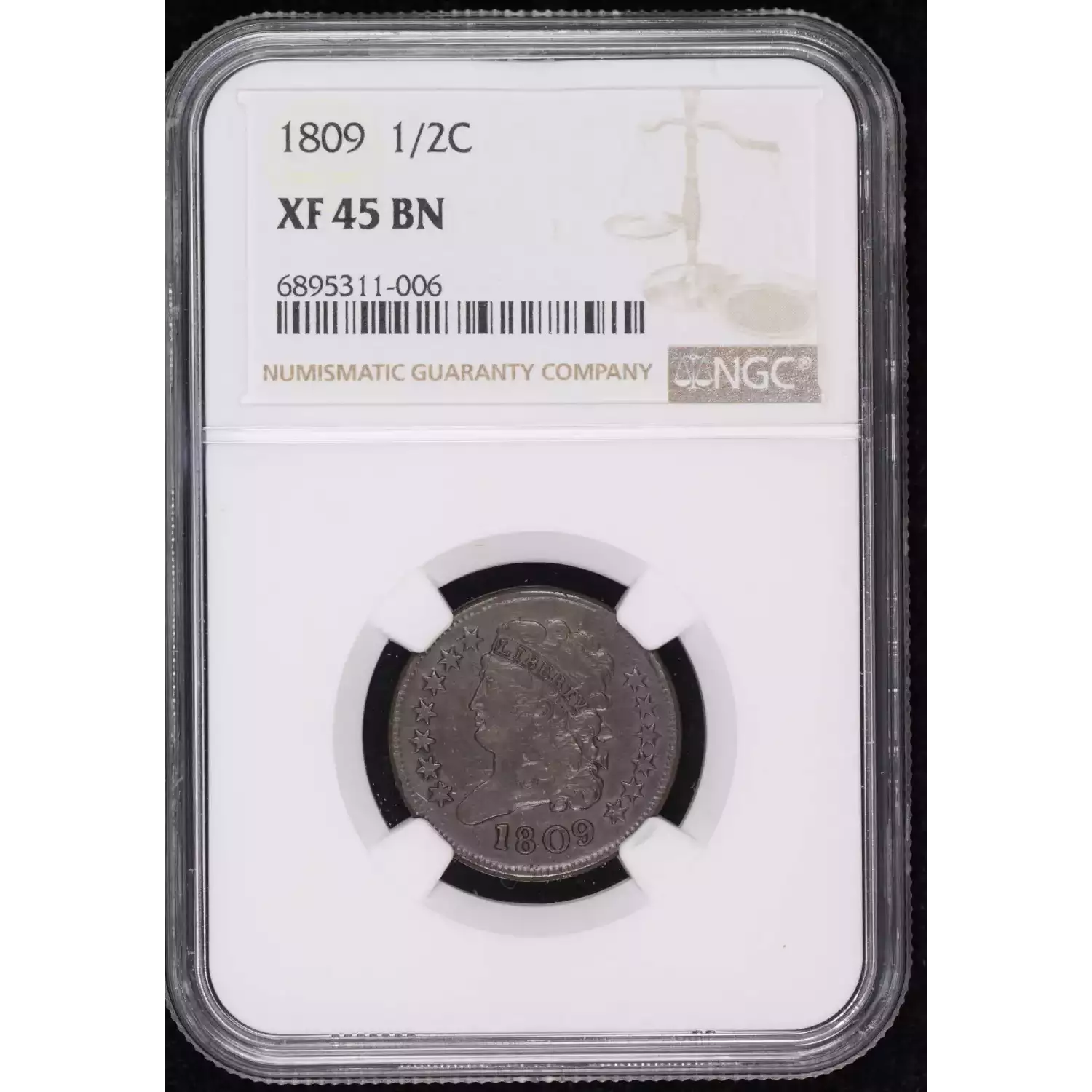 1809 Half Cents Classic Head 1809 - 36 NGC XF-45 BN - Hertel's Coins Inc.