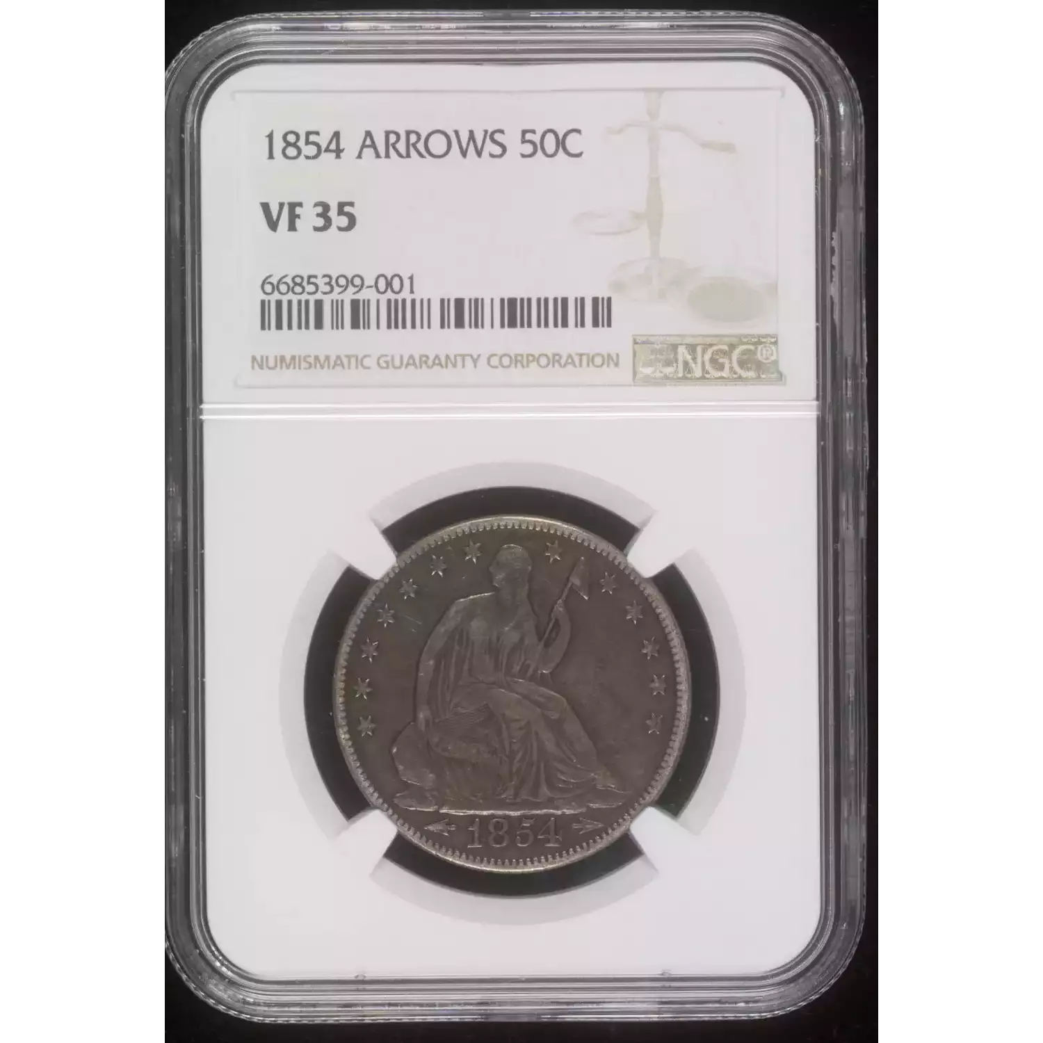 1854 Half Dollars Liberty Seated NGC VF-35 - Hertel's Coins Inc.