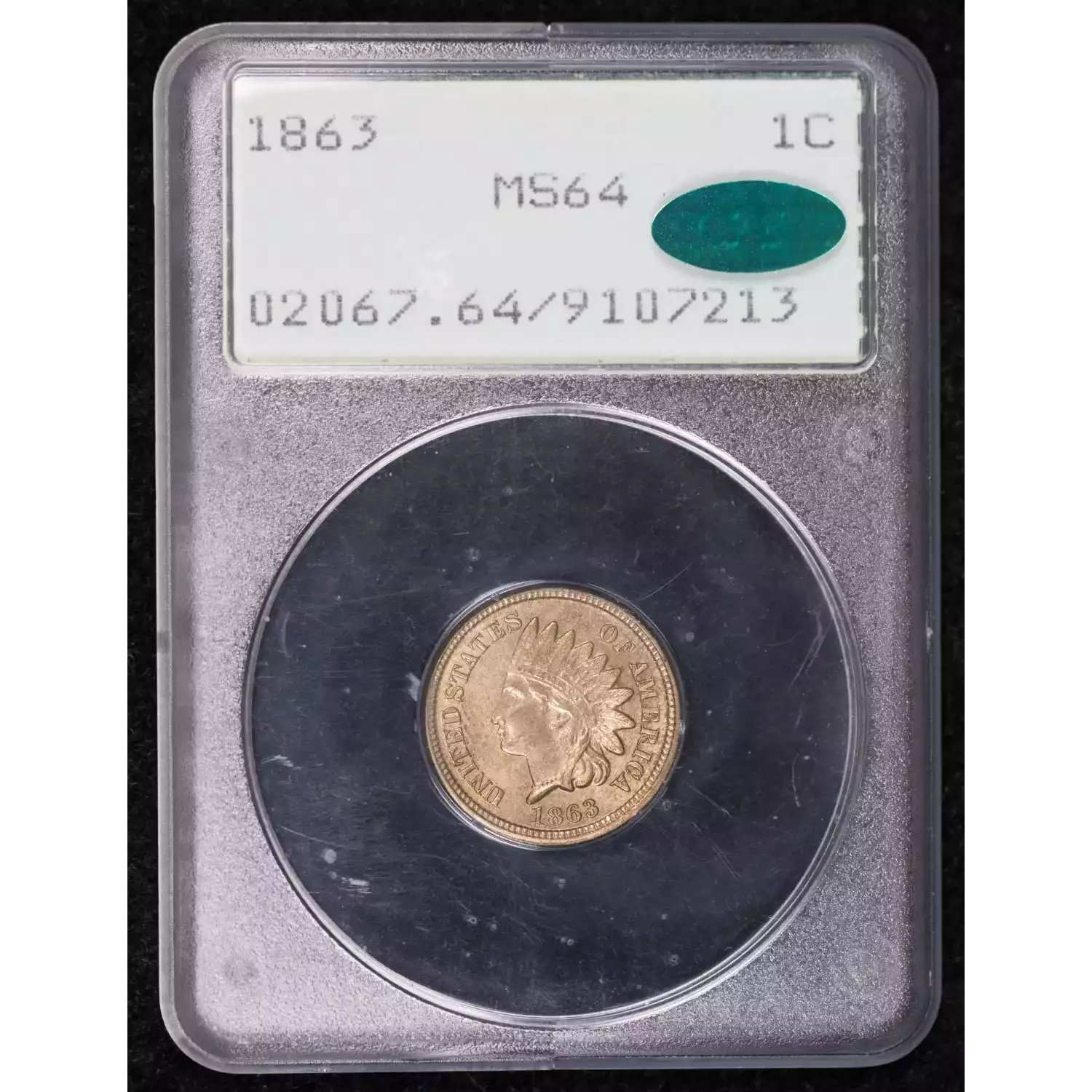 1863 Small Cents Indian Head PCGS MS-64 RATTLER OGH CAC CAC - Hertel's ...