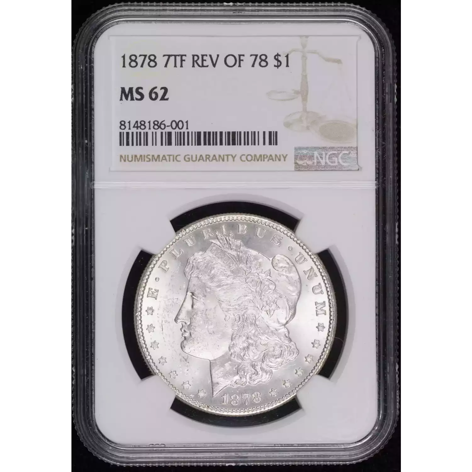 1878-7TF Morgan Silver Dollar NGC MS-62 7TF - Hertel's Coins Inc.