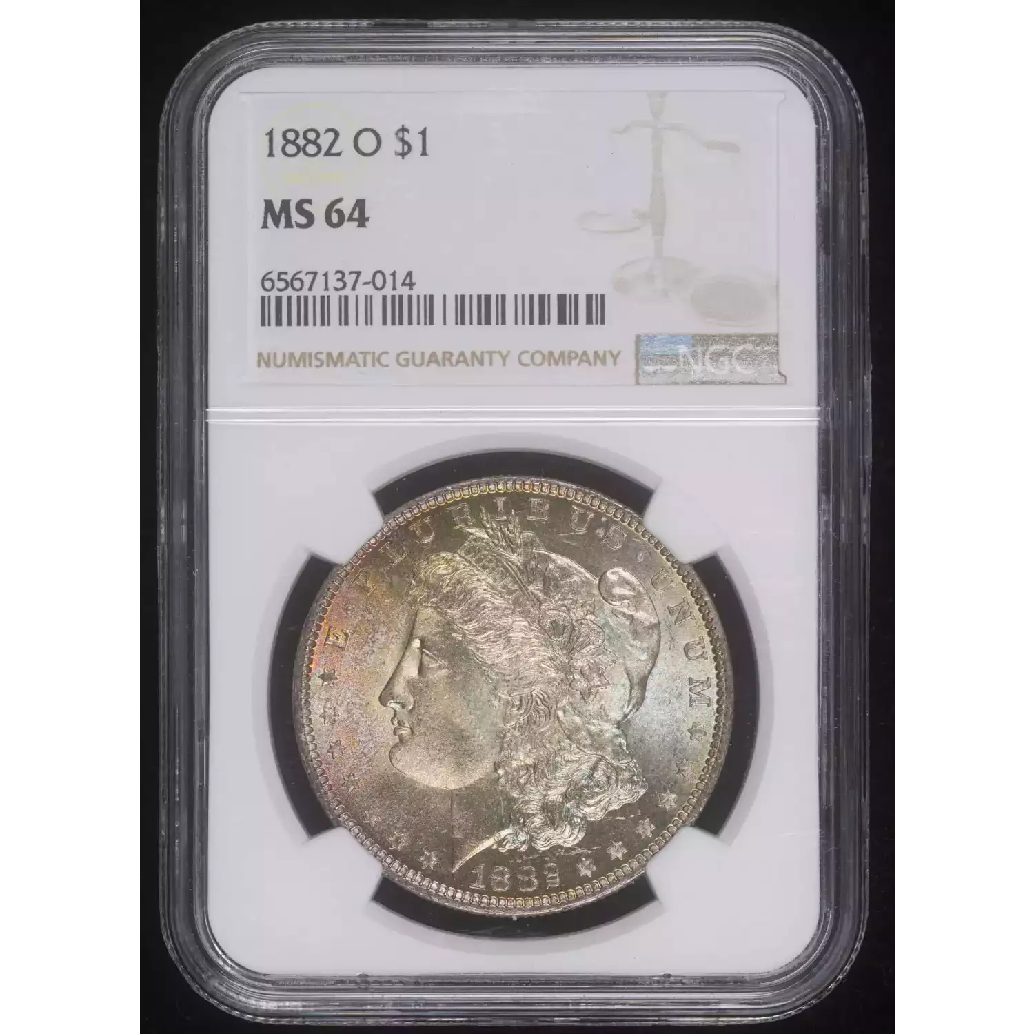 1882-O Morgan Silver Dollar NGC MS-64 TONED MONSTER - Hertel's Coins Inc.