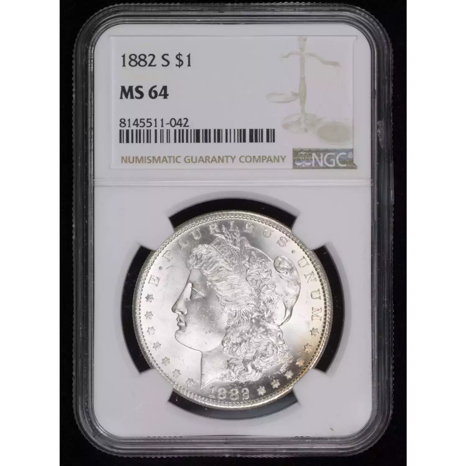 1882-S Morgan Silver Dollar NGC MS-64 - Hertel's Coins Inc.
