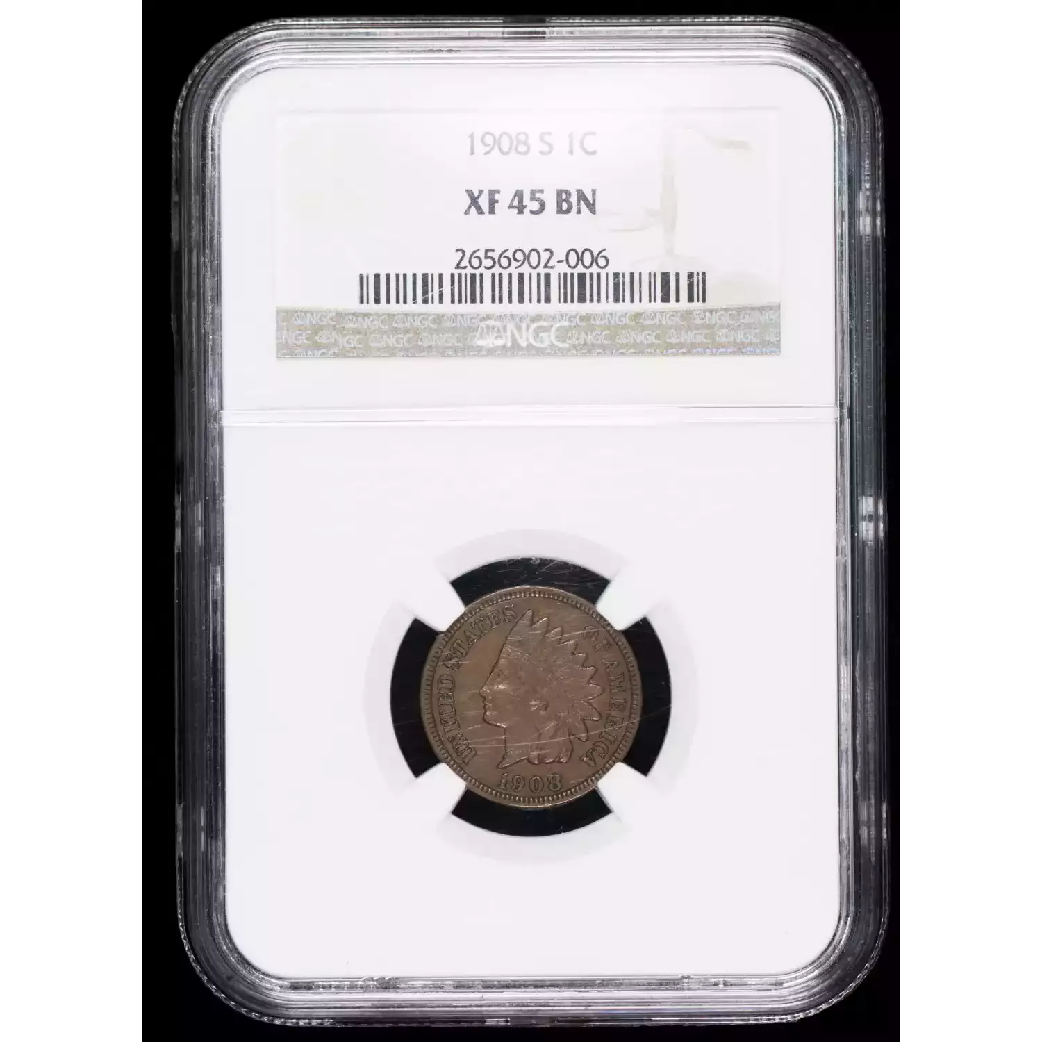 1908-S Small Cents Indian Head NGC XF-45 BN - Hertel's Coins Inc.