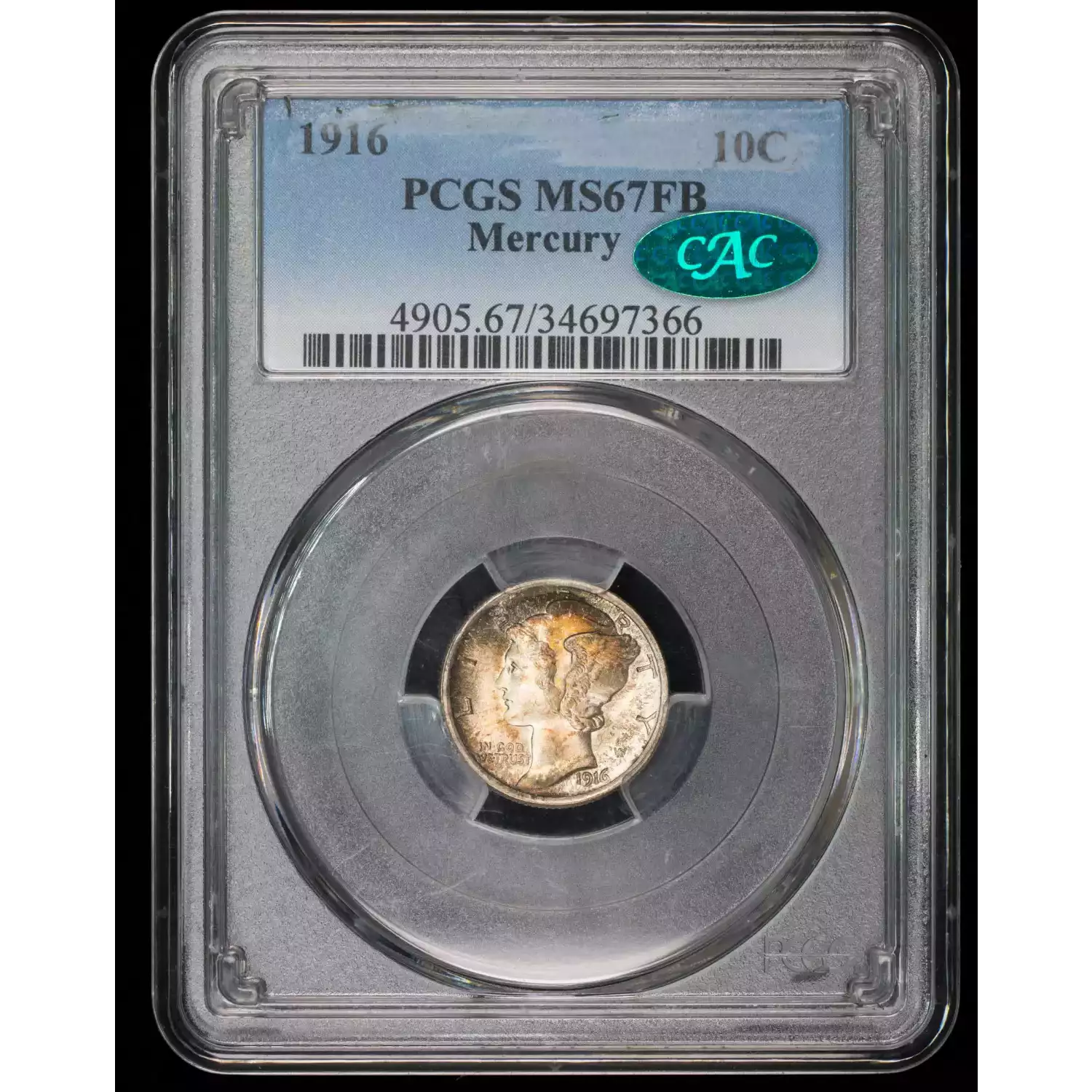 1916 Dimes Winged Liberty Head or Mercury PCGS MS-67 FB CAC CAC - Hertel's Coins Inc.