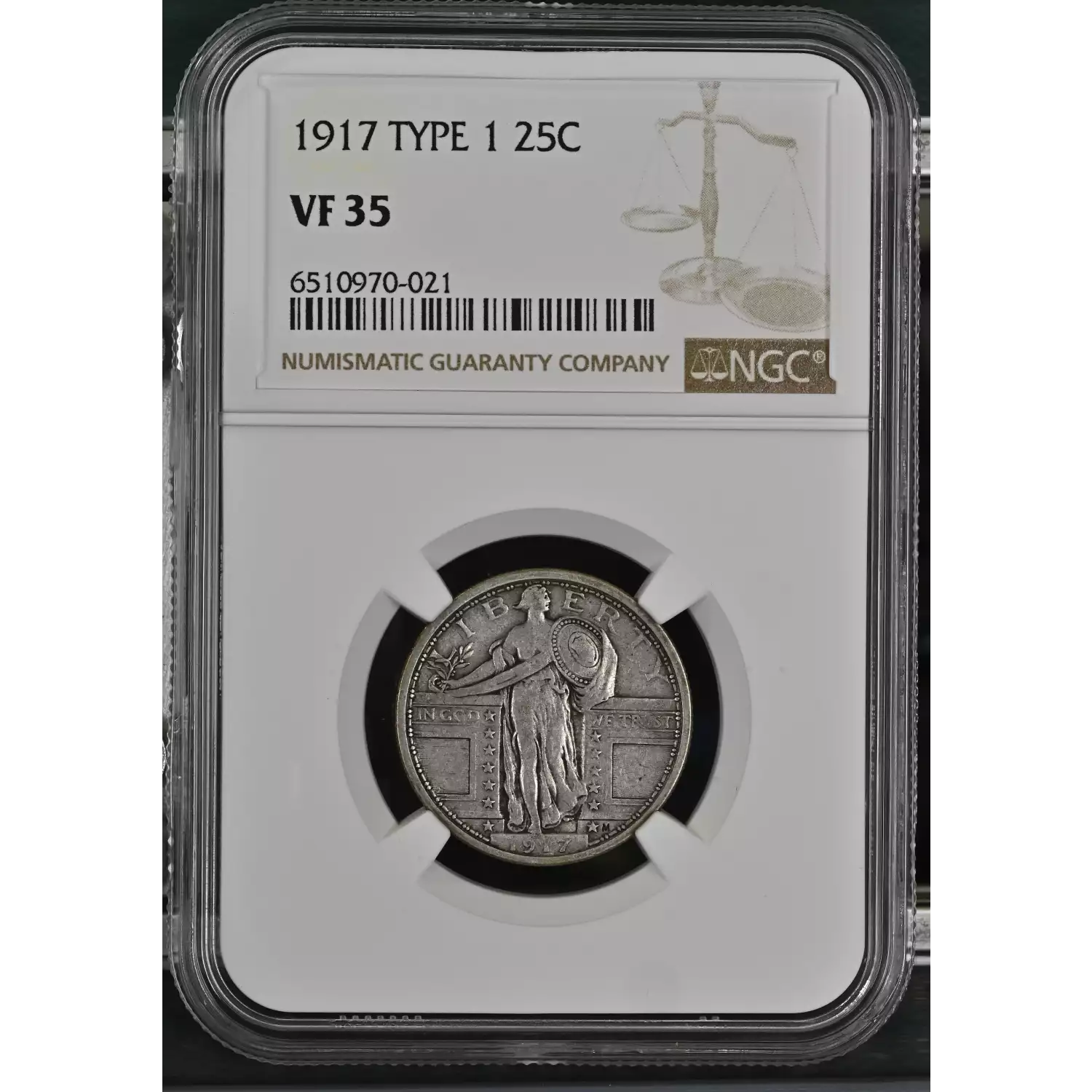 1917-P Type 1 Quarter Dollars Standing Liberty Quarter NGC VF-35 ...