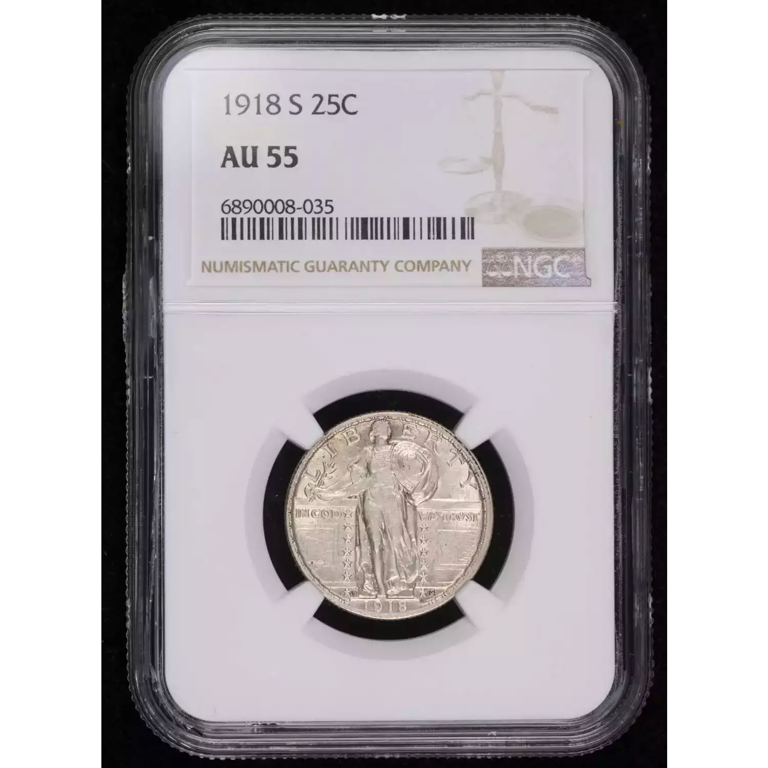 1918-S Quarter Dollars Standing Liberty Quarter NGC AU-55 - Hertel's ...