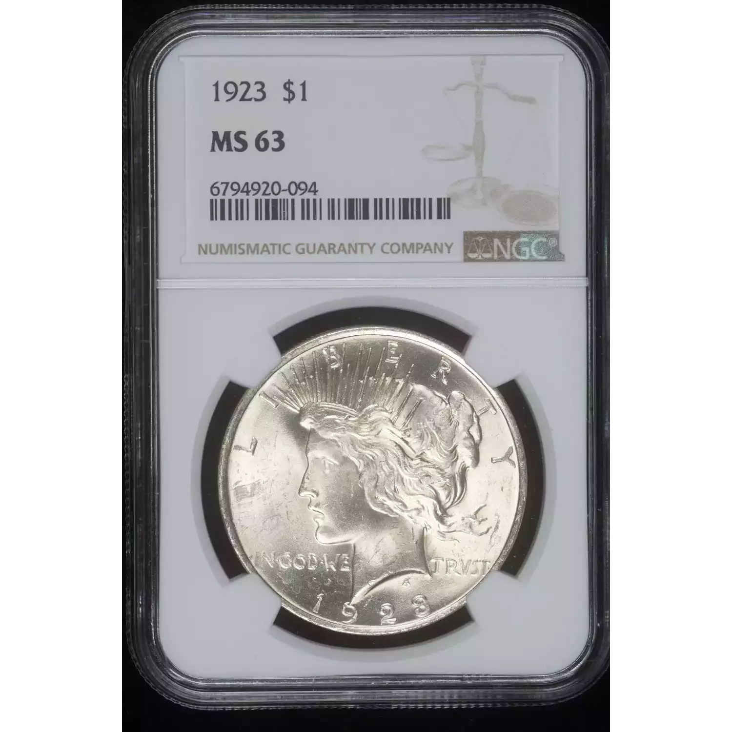 1923 Peace Silver Dollar NGC MS-63 - Hertel's Coins Inc.