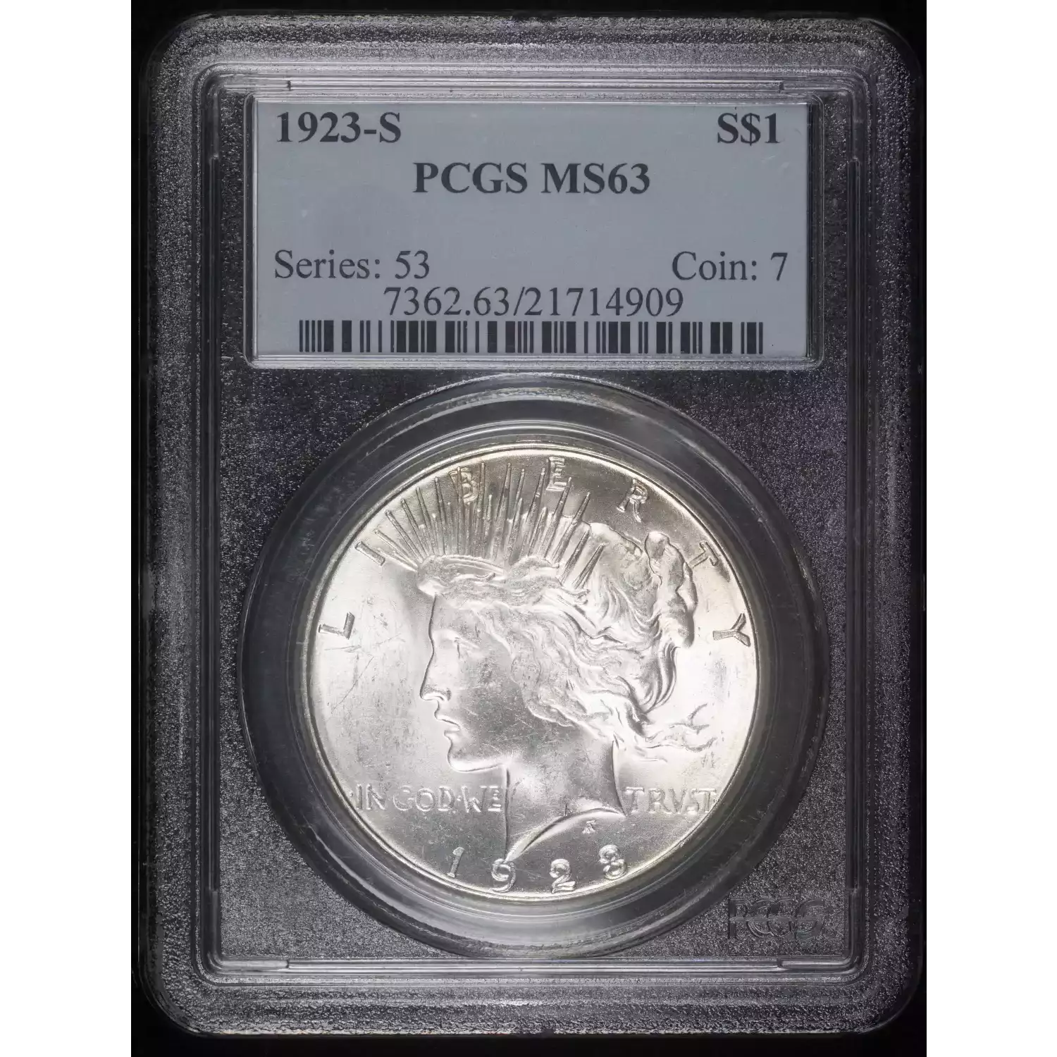 1923-S Peace Silver Dollar PCGS MS-63 - Hertel's Coins Inc.