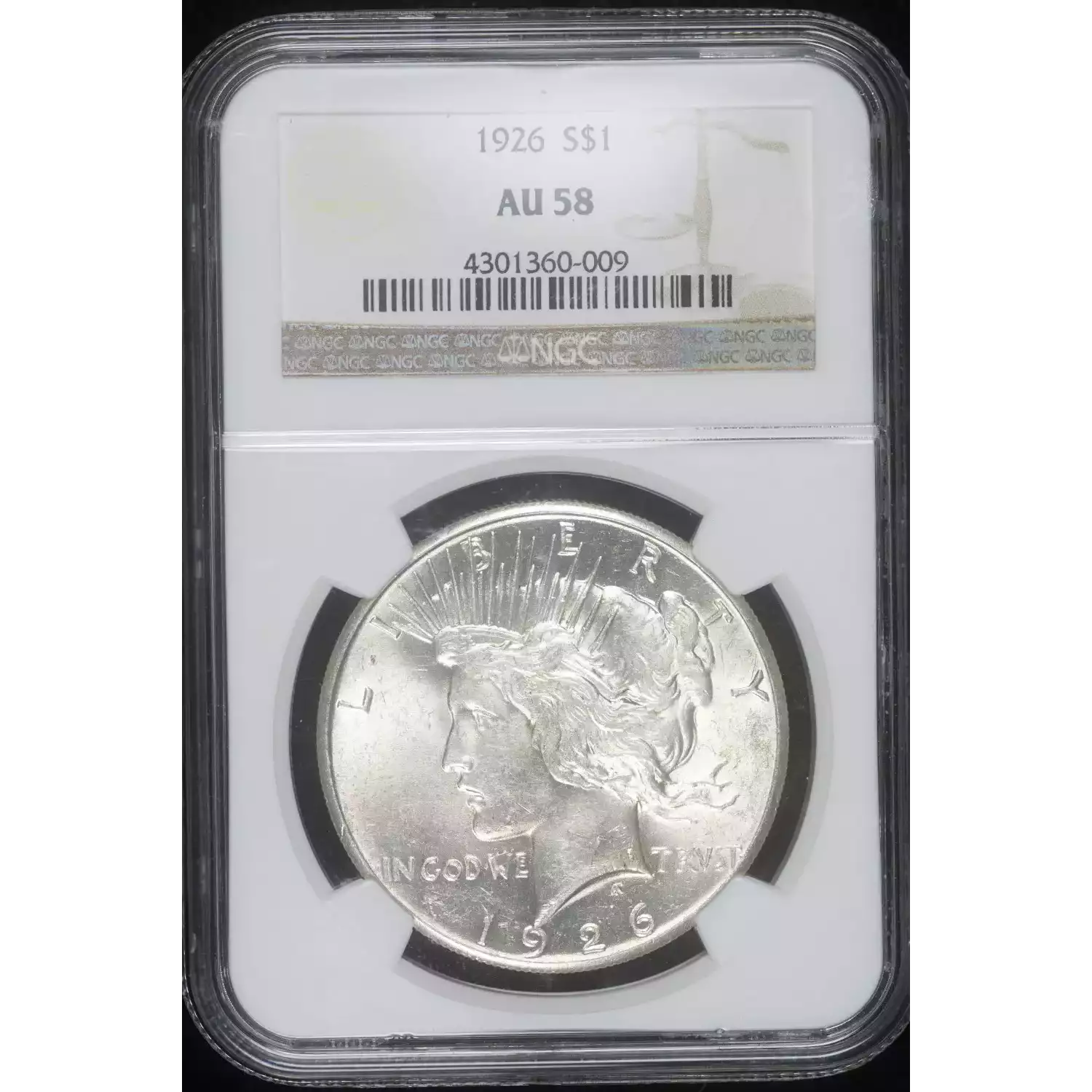 1926 Peace Silver Dollar NGC AU-58 - Hertel's Coins Inc.