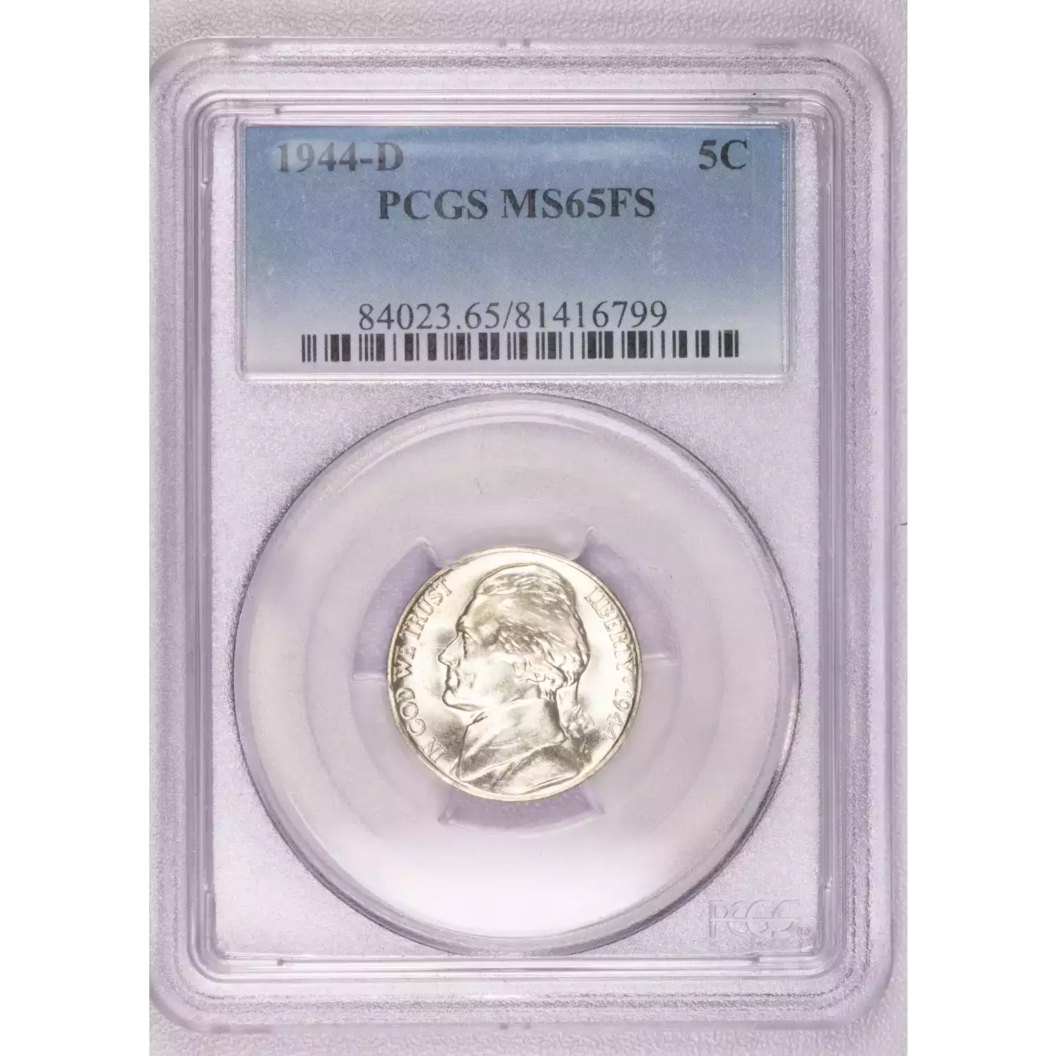 1944-D Nickel Jefferson PCGS MS-65 FS - Hertel's Coins Inc.