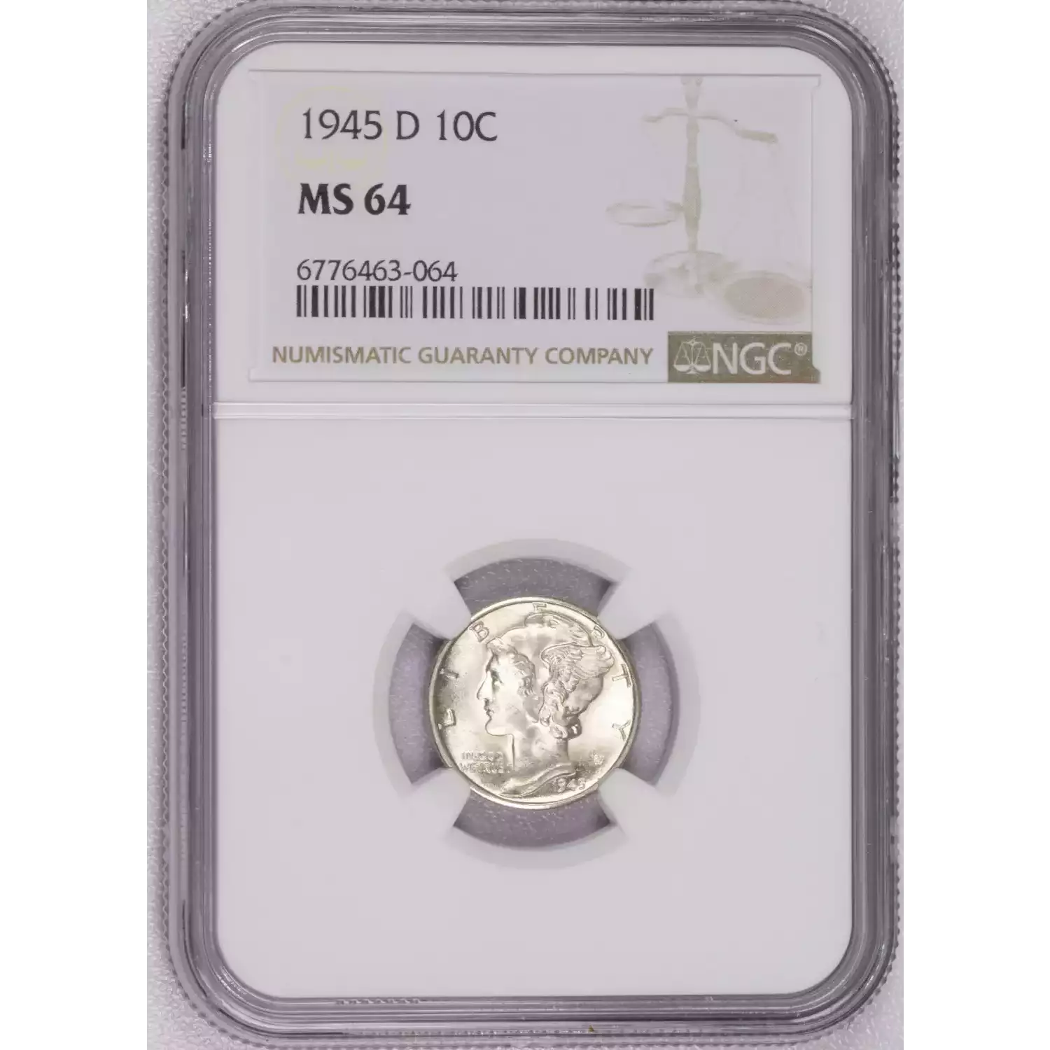 1945-D Dimes Winged Liberty Head or Mercury NGC MS-64 - Hertel's Coins Inc.