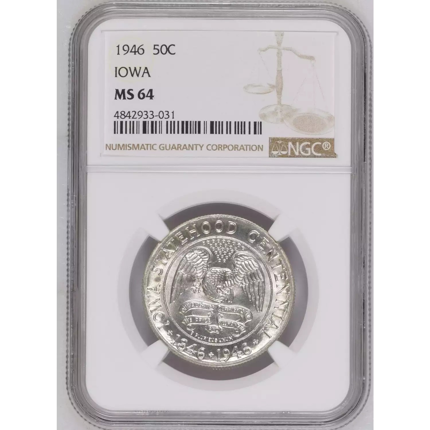 1946 Classic Commemorative Iowa Centennial NGC MS-64 IOWA - Hertel's ...