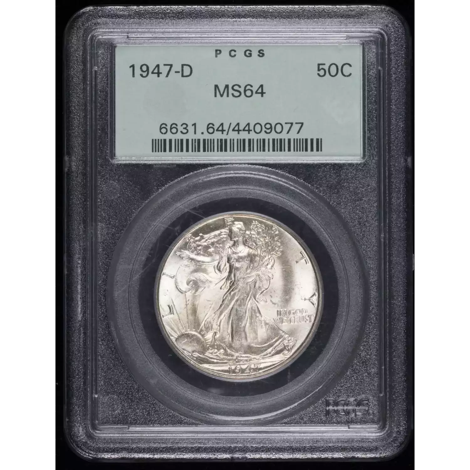1947-D Half Dollars Liberty Walking PCGS MS-64 OGH - Hertel's Coins Inc.