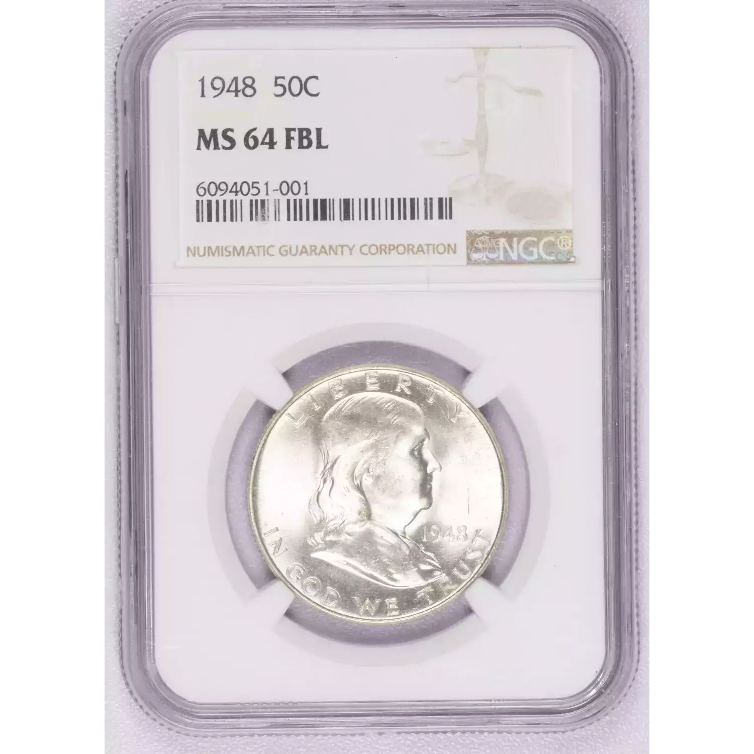 1948 Half Dollars Franklin NGC MS-64 FBL - Hertel's Coins Inc.