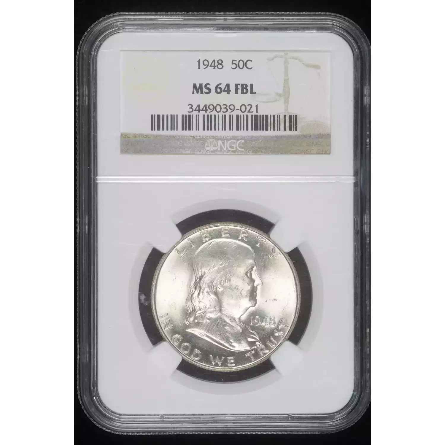1948 Half Dollars Franklin NGC MS-64 FBL - Hertel's Coins Inc.