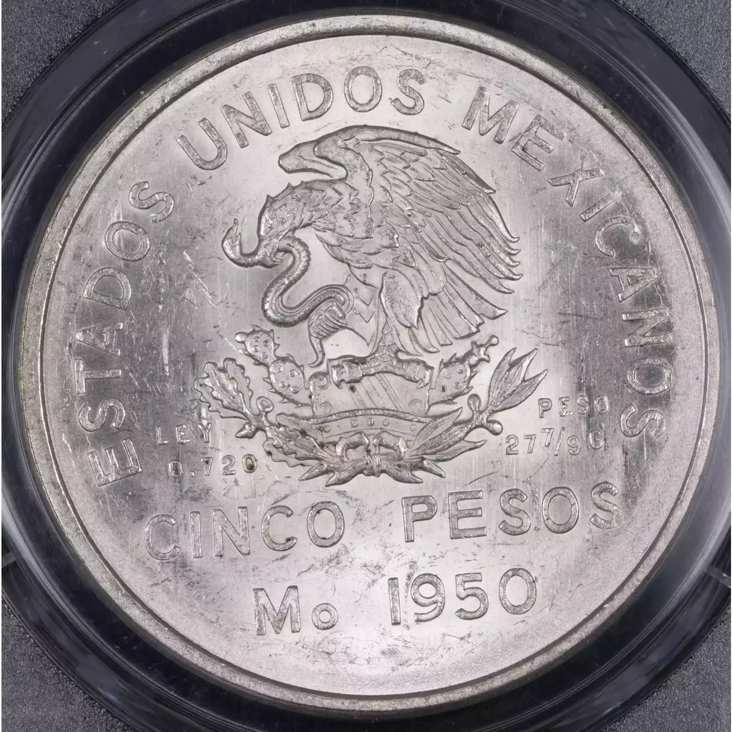 1950 MEXICO Silver 5 PESOS PCGS MS-63 Southeastern Railroad KM-466 ...