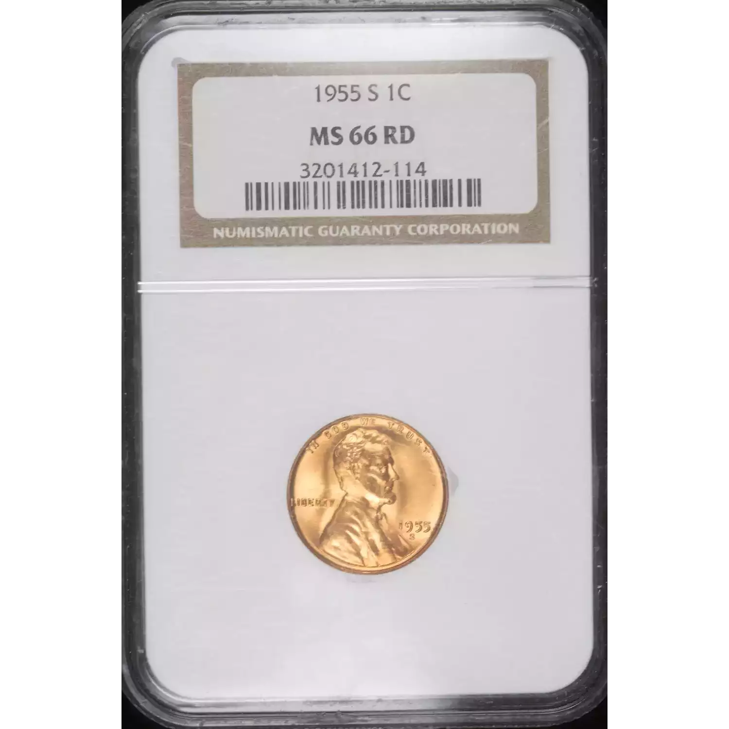 1955-S Small Cents Lincoln, Wheat Ears Reverse NGC MS-66 RD - Hertel's Coins Inc.