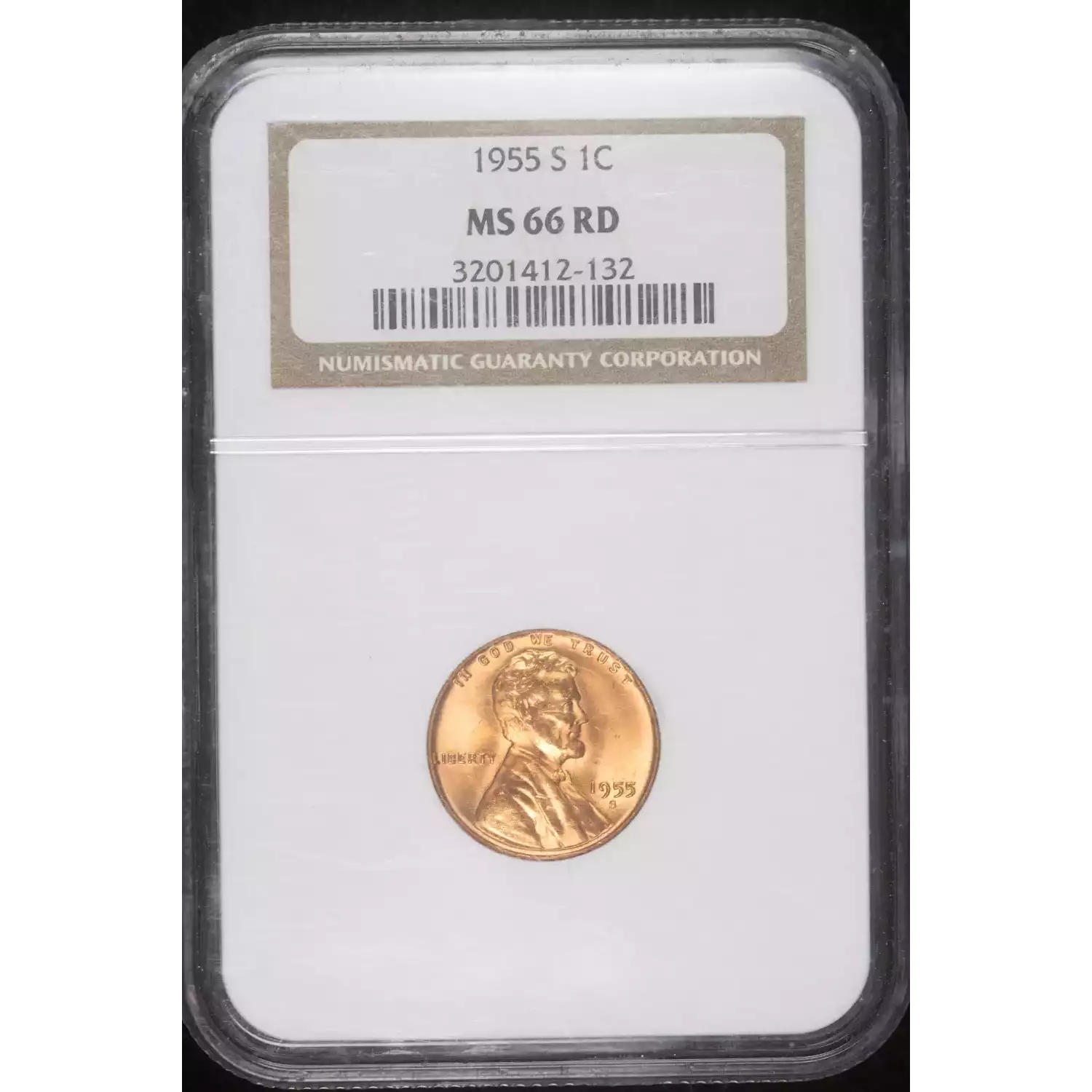 1955-S Small Cents Lincoln, Wheat Ears Reverse NGC MS-66 RD - Hertel's Coins Inc.