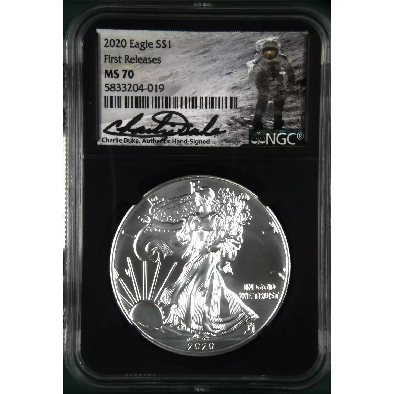 2020 Bullion Silver Eagles NGC MS-70 First Releases Charlie Duke Auto ...