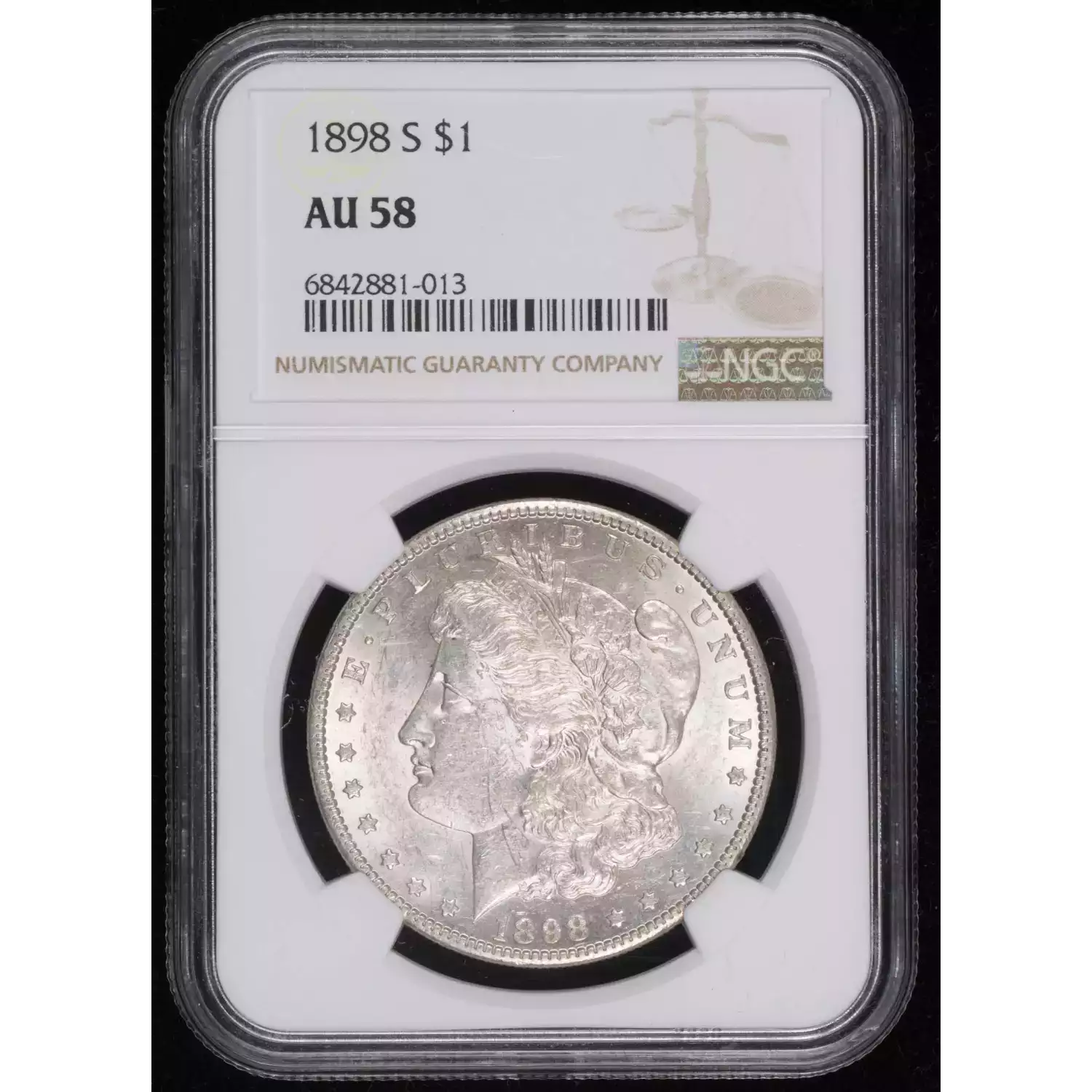 1898-S Morgan Silver Dollar NGC AU-58 - Hertel's Coins Inc.